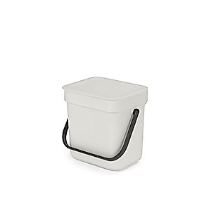 Brabantia Sort & Go Food Trash Can (0.8 Gal/Light Gray) Small Countertop Kitchen Compost Caddy with Handle & Removable Lid, Easy Clean