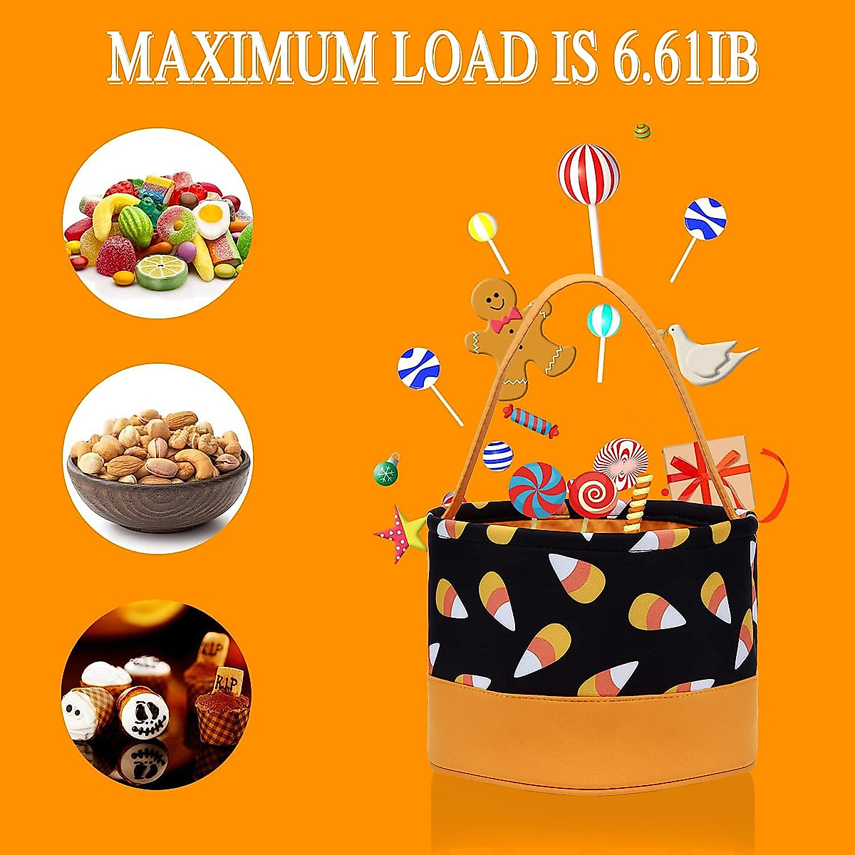 Halloween Candy Basket Halloween Trick or Treat Bags Halloween Candy Buckets Fabric Gift Bags Halloween Parties(Candy)