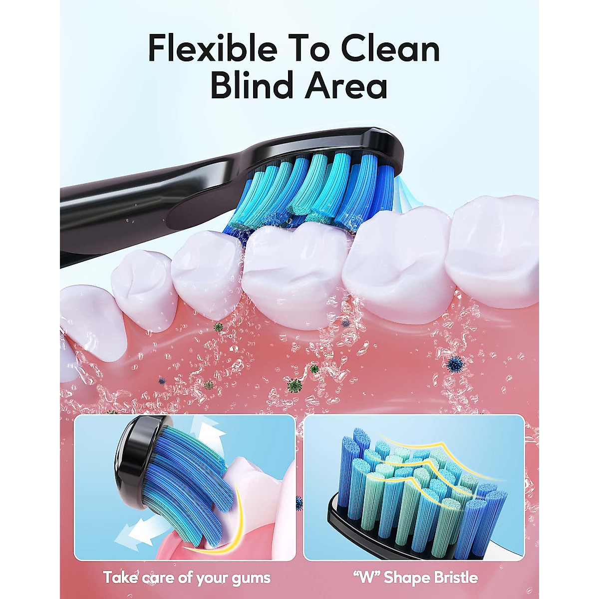 7 Pack Dnsly Electric Toothbrush Heads Compatible with FW-507/508/551/515/917/959/2011/D1/D3/D7/D8 Dnsly Toothbrush Heads, Black