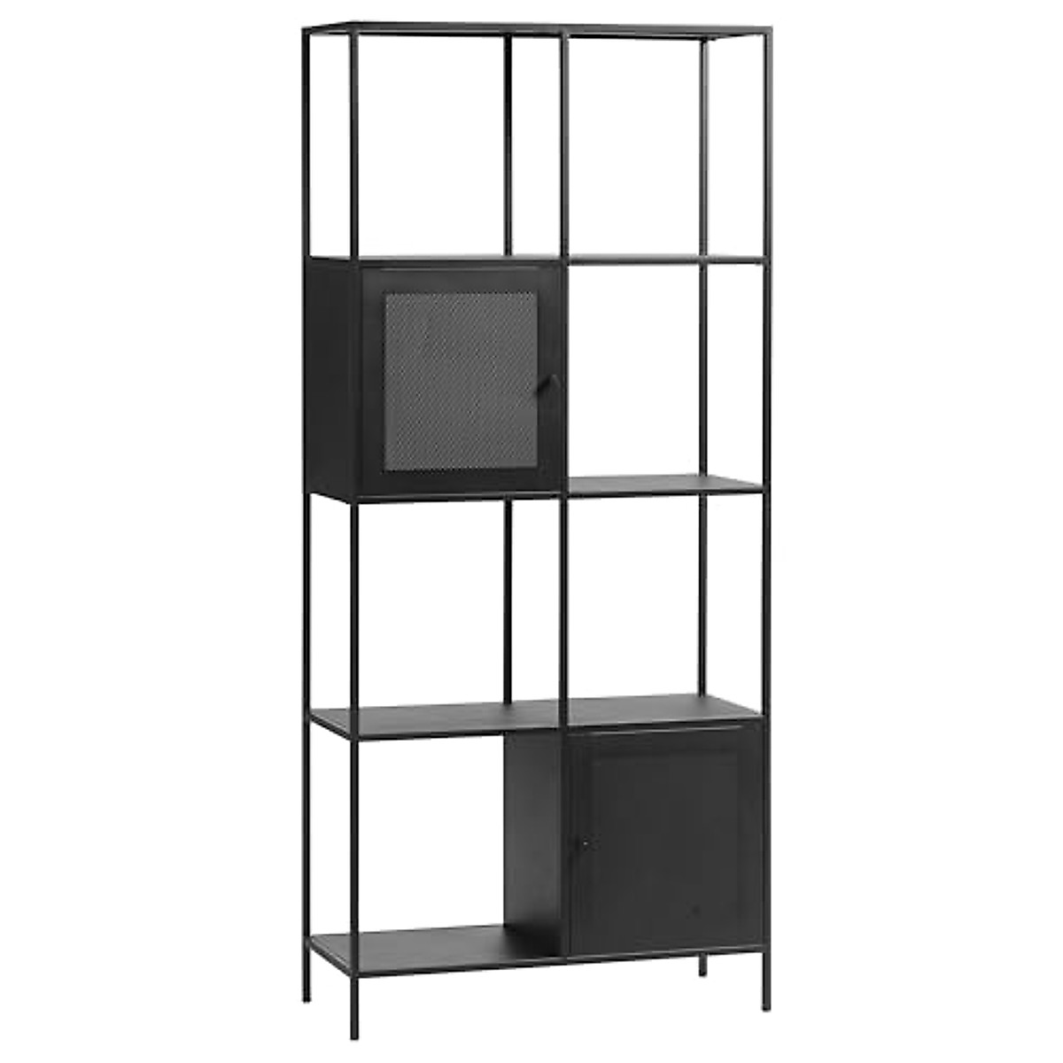 Aienid Metal Black Bookcase 70.7 H X 13.7 W X 31.2 D Black Metal 2-Door Bookcase with 2 Metal Mesh Doors and Versatile Storage Bookcase