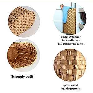 MadeTerra Wicker Narrow Umbrella Stand | Freestandling Tall Basket for Multi Purposes - Floor Woven Bucket for Laundry, Toy, Gardenning Supplies Storage (Natural)