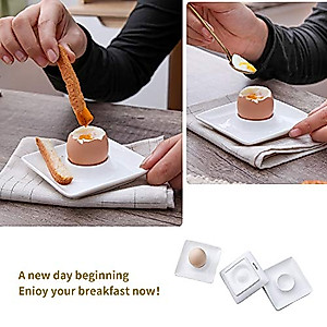 OMAYKEY Set of 8 Porcelain Egg Cups with 1-pcs Stainless Steel Egg Cracker Topper, White Square Ceramic Egg Stand Holders for Soft Boiled Eggs