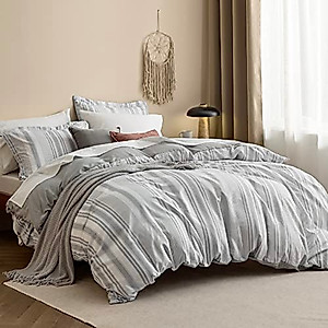Bedsure Duvet Cover Queen Size - Reversible Striped Duvet Cover Set with Zipper Closure, Grey Bedding Set, 3 Pieces, 1 Duvet Cover 90"x90" with 8 Corner Ties and 2 Pillow Shams 20"x26"