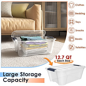 GORELAX 12 PCS Clear Plastic Storage Bins with Lid, 12 L/13 Qt. Tote Boxes w/Ultra Latching Handle, Nestable & Stackable Storage Containers for Organizing, Pantry, Clothes