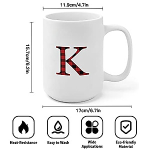 Christmas Initial Letter K Red Black Buffalo Plaid White Mugs Ceramic Cup Initial Letter Coffee Mug Mockup Cup Mockup Xmas Gift Stocking Stuffer Mug Stocking Stuffer Gift 15oz