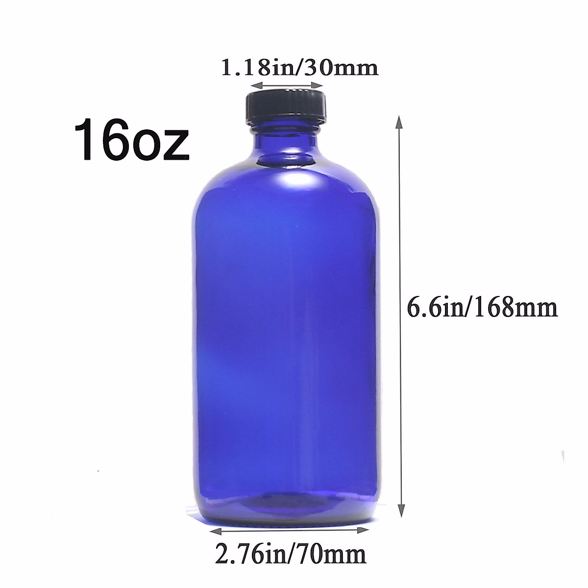 MANHOJIA 16oz blue Glass Bottles with Reusable Lids (2 Pack),Refillable Boston Storage bottle,Dispensing Bottles for Homemade Vanilla Extract, Essential Oils, plant