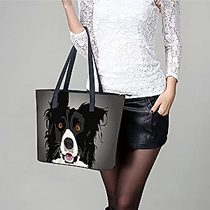 Womens Handbag Dog Border Collie Leather Tote Bag Top Handle Satchel Bags For Lady