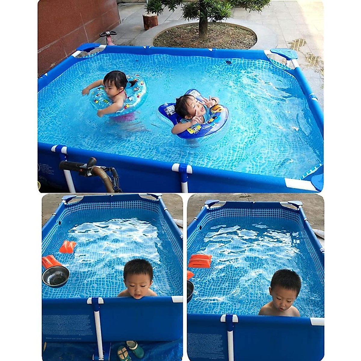 Above Ground Swimming Pools For Kids Adults - With Bracket With Steps - Family Pool Above Ground For Gardens Outdoor - Foldable Thickened Pool - Gift Swimming Pool Accessories Dust Cover & Ground Pads