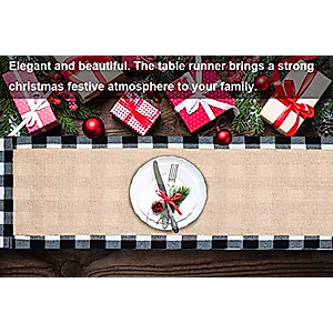 Senneny Christmas Table Runner Burlap & Cotton Black White Plaid Reversible Buffalo Check Table Runner for Christmas Holiday Birthday Party Table Home Decoration, 14 x 72 Inch