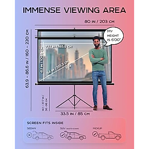 Projector Screen with Stand 84 inch - Indoor and Outdoor Projection Screen for Movie or Office Presentation - 16:9 HD Premium Wrinkle-Free Tripod Screen for Projector with Carry Bag and Tight Straps