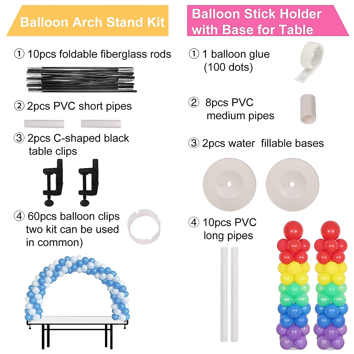 RUBFAC Table Balloon Arch Stand Kit for Wedding, Party, Graduation, Birthday, Photo Booth Decorations - 63 Inches, 2 Count