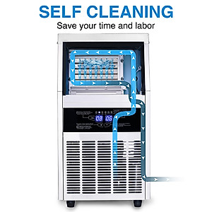 Zomagas Ice Maker, Commercial Ice Maker Machine 120-130LBS/24H with 28LBS Storage Bin, Freestanding/Under Counter Ice Machine for Home/Party/Bar/Restaurant,Include Water Filter, Scoop, Connection Hose