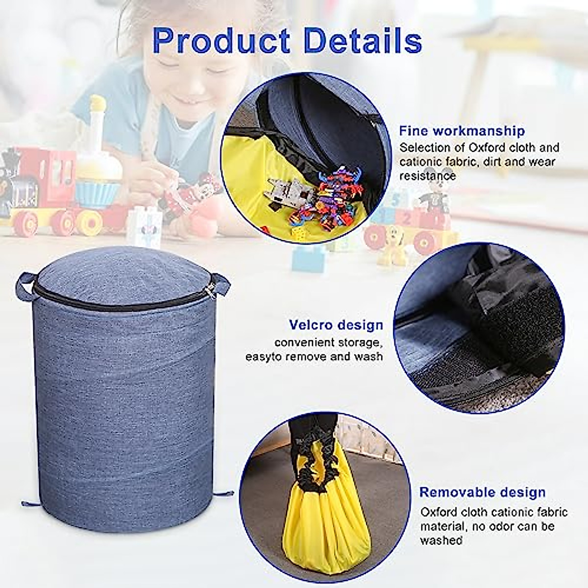 YUTBES Toy Box and Game Pad,Kids Toy Storage Organizer,Toy Storage Basket With Lid,Suitable for Toys With Building Blocks Building Materials or Other Similar Styles - blue