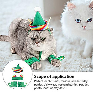 POPETPOP 4Pcs Cat Elf Costume - Cute Cat Christmas Costume Xmas Clothes Green Elf Outfit for Small Pets Cat Costume Accessories