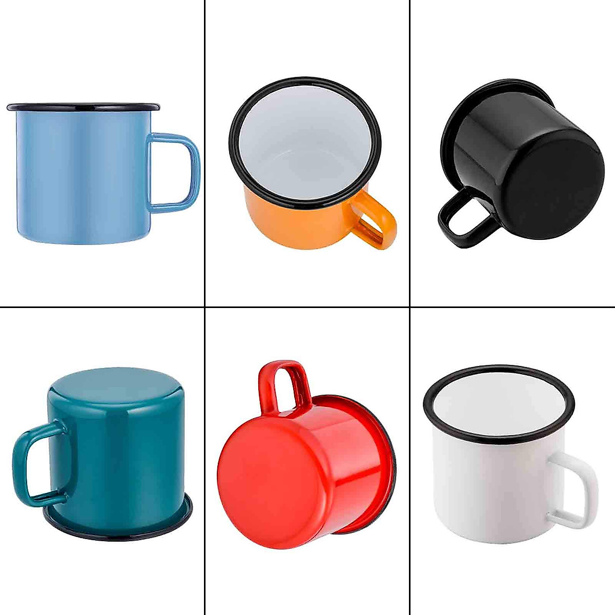 TeamFar Coffee Mug, 12 oz Tea Enamel Mug Camp Drinking Cups, White/Blue/Green/Black/Red/Yellow Vintage for Indoors and Outdoors, Non Toxic & Portable, Attractive Color & Classic Design - Set of 6