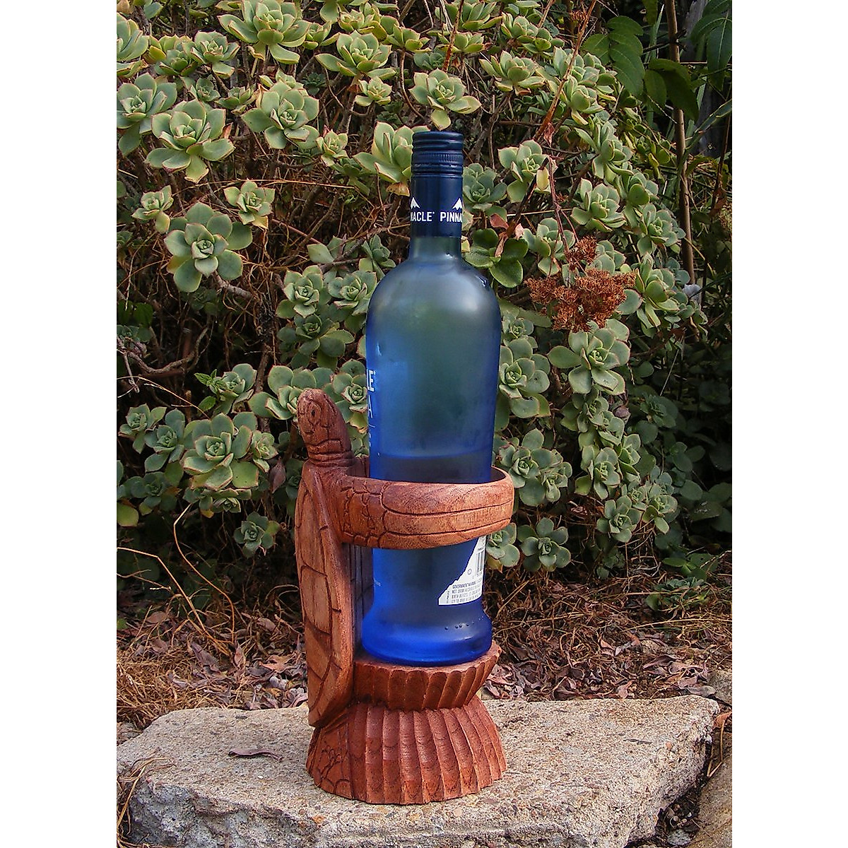 ANEWNICE VERSAINSECT l Nautical Turtle Hono Wood Statue Wine Bottle Holder Tiki Bar Garden Sculpture Outdoor Decoration