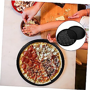 Hemoton 2pcs Non-stick Pizza Pan Nonstick Toast Pie Crisper Tray Pizza Baking Tray Muffin Tray Bread Loaf Pans for Baking Oven Tray Home Baking Tray Baking Pan Set Bakeware Pan Black Tool