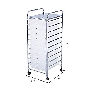 10 Drawer Rolling Storage Cart - Multipurpose Movable Craft Organizers and Storage, Utility Cart for Home Office School