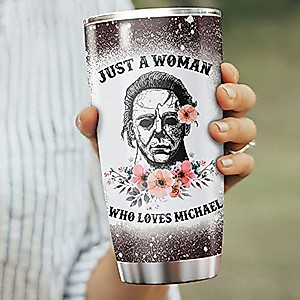 XXME Horror Movies 20 Oz Tumbler With Lid, Just A Woman Who Loves Horror Movies Large Tumbler, Insulated Travel Coffee Tumbler, Gifts For Scary Movie Fan, Gifts For Halloween, Grey 2, 2 Piece Set