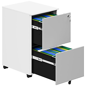 YITAHOME 2-Drawer File Cabinet with Lock, Metal Mobile File Cabinet with Lock, Filing Cabinet Under Desk Fits Legal/Letter for Home/Office, Fully Assembled, Grey and White