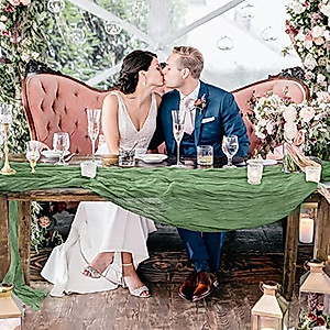 10 Packs 10Ft Cheesecloth Table Runner Rustic Boho Gauze Wedding Table Runner for Wedding Bridal Shower Birthday Party Table Decor (Sage Green)