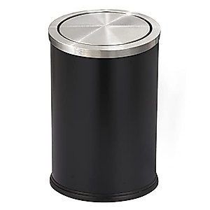 Black Bathroom Trash can with lids, Gold Trash can,Office Trash can,Garbage can with a lid for Bedroom,Living Room,Kitchen (Black with Silver Lid)