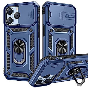 Goton Armor Case for iPhone 13 Pro Case with Slide Camera Cover & Kickstand, Heavy Duty Military Grade Protection Phone Case, Built-in 360° Rotate Ring Stand, Shockproof Full Body Rugged Case (Blue)