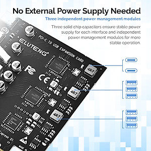 ELUTENG PCIE USB 3.2 Card 8 Ports PCI Expree to USB C Expansion Card Superspeed 6 USB and 2 Type C PCI-e USB3 Hub Controller Adapter 3 Independent Power Module