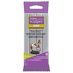 Super Sculpey Medium Gray, Premium, Non Toxic, Medium firmness, Sculpting Modeling Polymer clay, Oven Bake Clay, 1 pound bar. Great for all advanced sculptors, model makers and movie studios