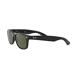 Ray-Ban RB2132F New Wayfarer Low Bridge Fit Square Sunglasses, Black/Polarized Green, 58 mm