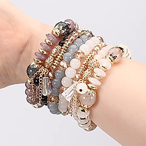Bohemian Stackable Bead Bracelets for Women Stretch Multilayer Bracelet Set Multicolor Charm Jewelry 6 Sets