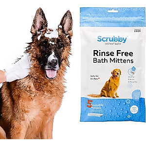 Scrubby Pet No Rinse Pet Wipes, Rinse Free Shampoo Mittens for Dogs and Cats, Bath Wipes for Bathing and Washing Pets, Hypoallergenic No Rinse Wash Mitt for Grooming, Lather Wipe Dry - 5 Pack