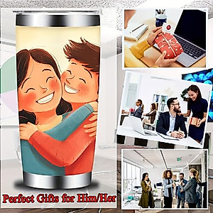 FOCIUZTA 20oz Adorable Couple Hugging Tumbler with lid, Travel Coffee Cup, Ideal for Easter, Mother Day, and birthday gifts