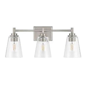 Hampton Bay 22.5 in. Wakefield 3-Light Brushed Nickel Modern Bathroom Vanity Light with Clear Glass Shades