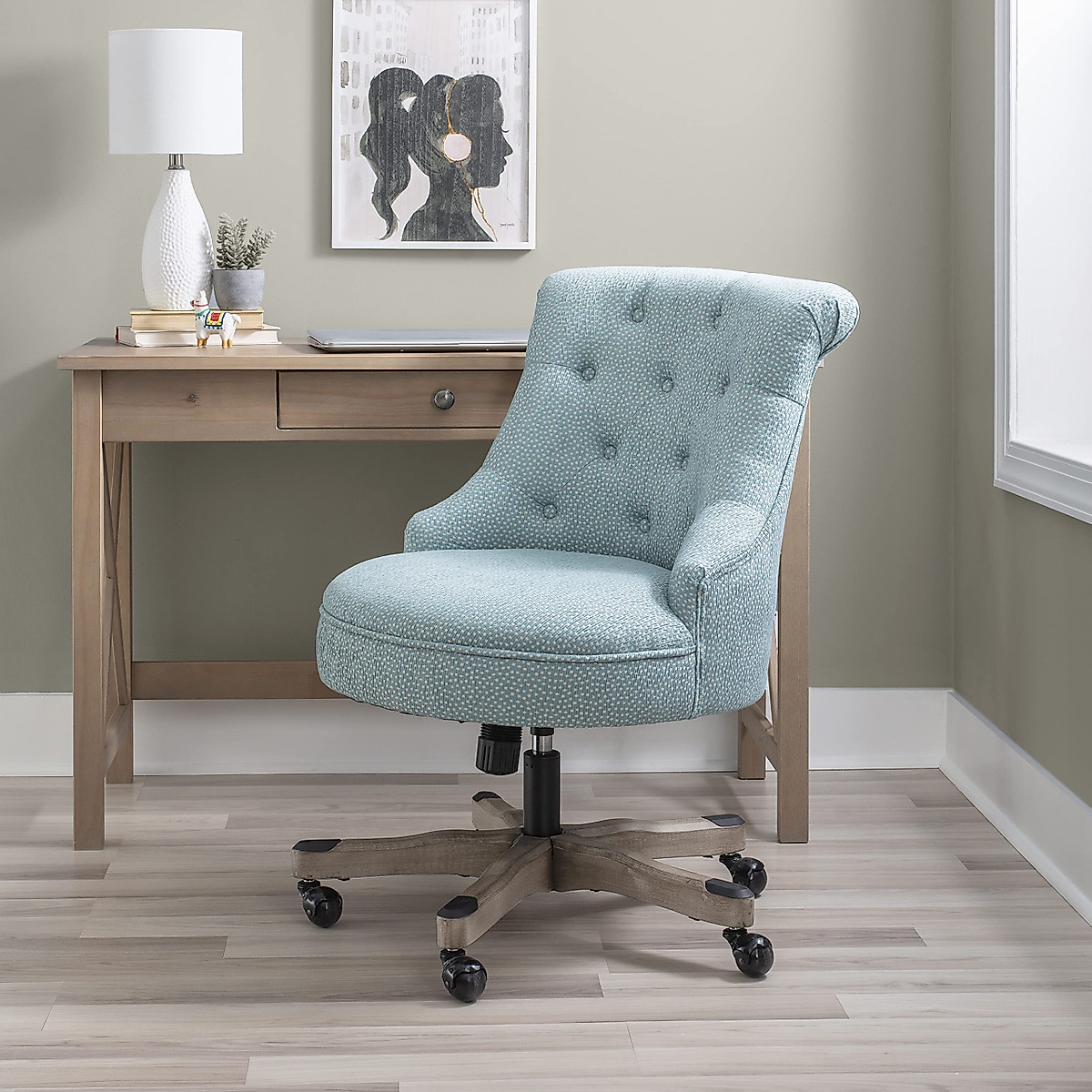 Linon Amzn0240 Talia Light Blue Office Chair, Gray