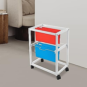 CNCEST 2 Tiers Metal Rolling File Carts, Hanging Files Movable Pull-Out File Cart, With Wheels Metal Carts, For Home Office-White