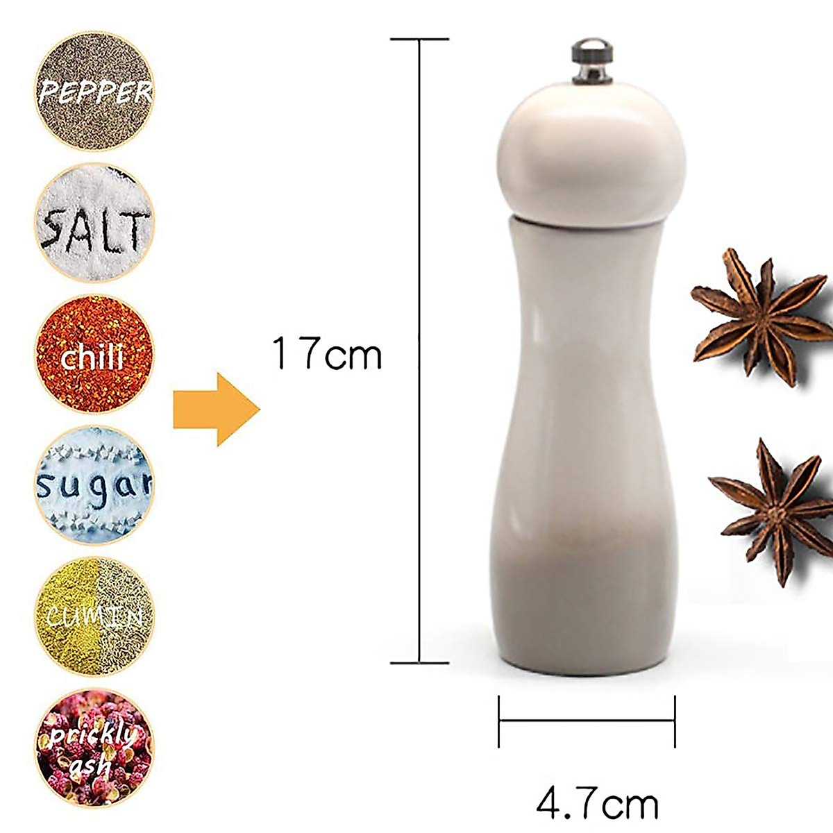 Pepper Grinder, Salt and Pepper Grinder, Salt Grinder, Elegant Wood Salt and Pepper Mill, Ceramic Grinder Core, Refillable Manual Spice Mill Adjustable Coarseness Salt Pepper Grinder