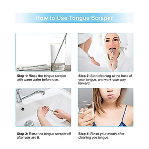 Sopurrrrdy 4PCS Metal Tongue Scraper Portable Stainless Steel Tongue Scrubber For Child And Adults Removing Bad Breath White Layer Oral Care Cleaning Tools