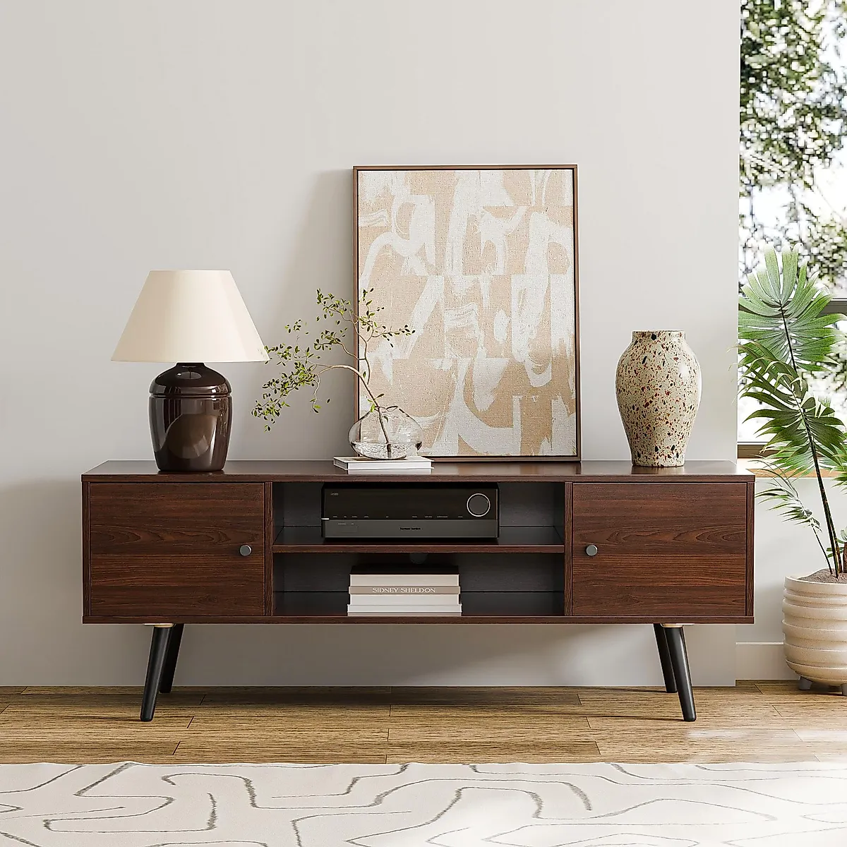 Cozy Castle Mid Century Modern TV Stand for 55 60 inch TV Entertainment Center with Storage Media TV Console Table for Living Room Bedroom and Office