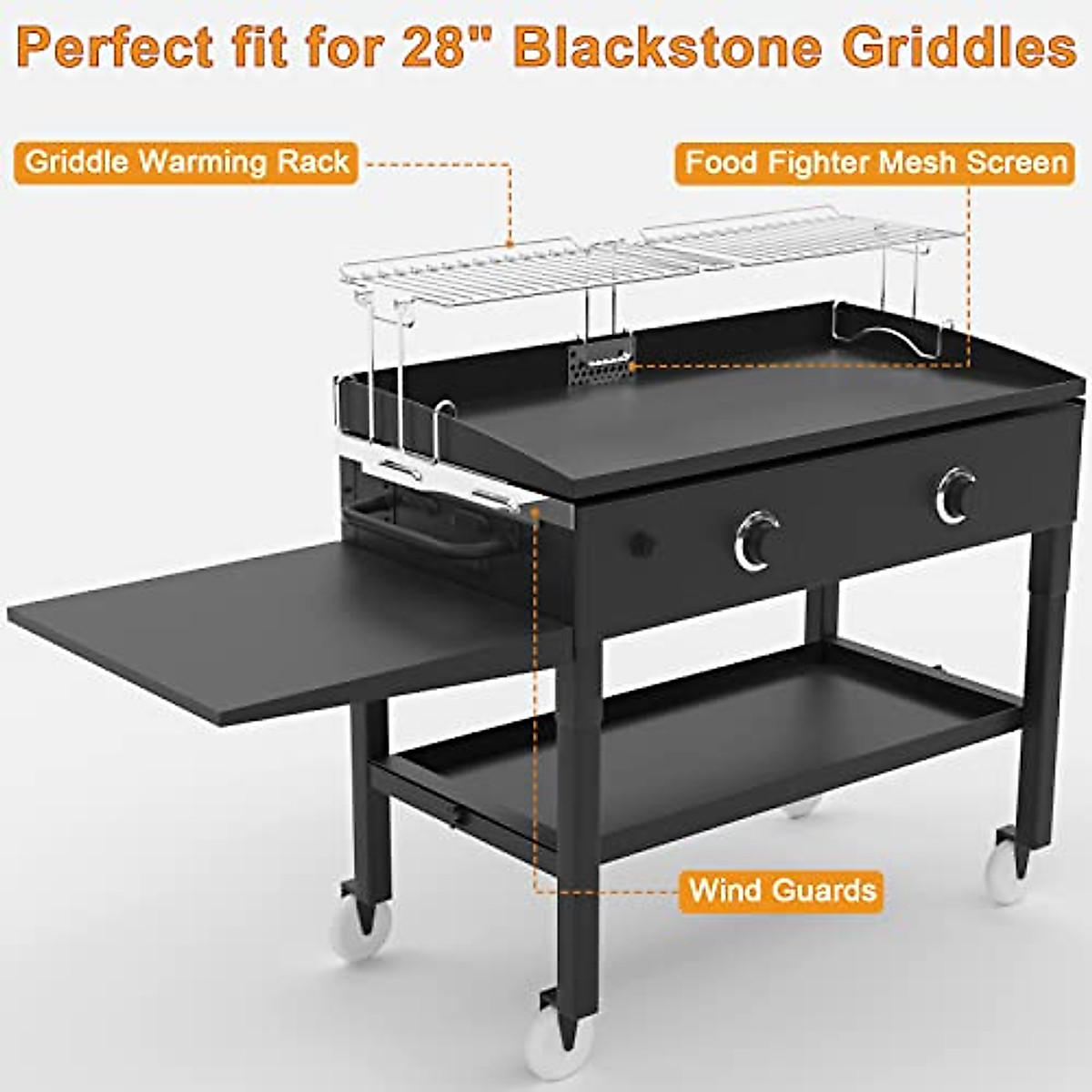 Wind Guards, Warming Rack & Food Fighter Mesh Screen for Blackstone 28 inch Griddle Stand Accessories,Magnetic Grill Accessories for 28" Blackstone Flat Top Grill,Compatible w/ Blackstone Rear Grease