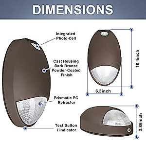 LED Emergency Wall Pack Light with Battery Backup and Photocell,Self Test Diagnostics Commercial Outdoor Aluminum Wall Pack Emergency Light, 12W 120-277V AC, IP65 Waterproof UL Listed(6-Pack)