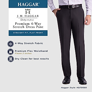 J.M. Haggar Men's Solid Gab 4-Way Stretch Straight Fit Flat Front Dress Pant, Black, 40Wx30L