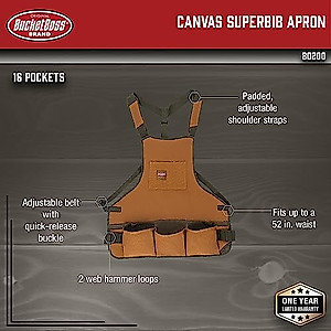 Bucket Boss mens Tool,adjustable,work Tool Bag, Brown, 16 pockets US