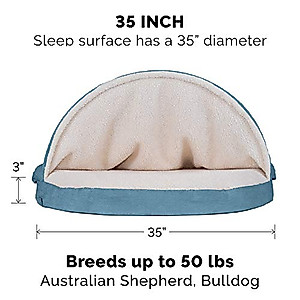 Furhaven 35" Round Cooling Gel Dog Bed for Large/Medium Dogs w/ Removable Washable Cover, For Dogs Up to 50 lbs - Sherpa & Suede Snuggery - Blue, 35-inch