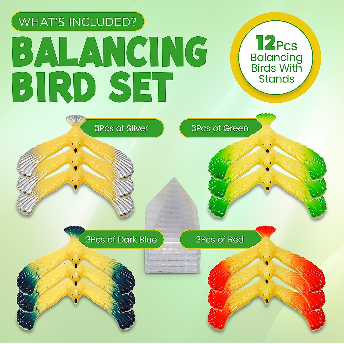 SENSORY4U Balancing Bird Set - One Dozen Party Pack Balance Birds - School Treasure Box or Party Favors Gifts for Kids - Physics Game Fine Motor Skills Toys.