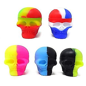 Honbay 5PCS Silicone Skull Shape Wax Concentrate Containers Non-Stick Silicone Oil Storage Jar Mini Container for Multi Use (3ml)