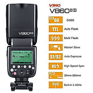 Godox V860II-S V860IIS Camera Flash Speedlite for Sony, 2.4G TTL Sony Flash Speedlight GN60 1/8000s HSS, Rechargable Li-ion Battery, 650 Full Power Flashes, Compatible for Sony DSLR Cameras