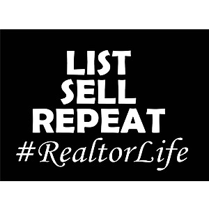 List Sell Repeat #REALTORLIFE Decal Sticker (Pair) White Die Cut 3.5" x 5" Real Estate p