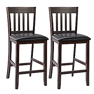 COSTWAY Bar Stools Set of 2, 25” Counter Height Pub Chairs with Rubber Wood Legs, Armless Bar Chairs with Elastic Cushion & PU Cover for Kitchen, Living Room, Bar, Fit Residential Use (2)
