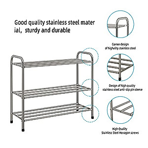 AISPUTIN 3 Tier Shoe Rack, Stainless Steel Shoe Racks for Closets, 9-11 Pairs Shoes Organizer, Boot and Sneaker Shelves for Entryway,25.59" W x 9.44" D x21.25 H. (65L x 24W x 54H cm)